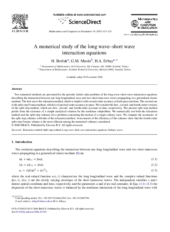 (PDF) A numerical study of the long wave–short wave interaction equations