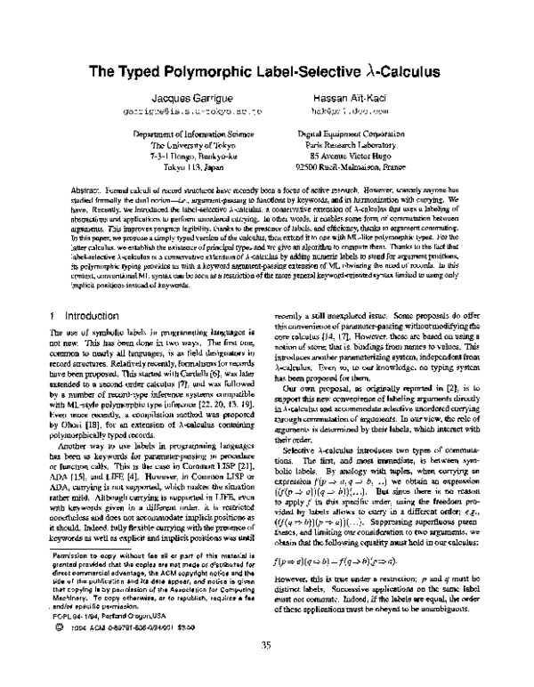 (PDF) The typed polymorphic label-selective λ-calculus