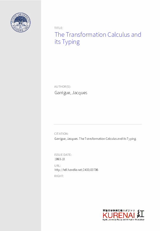 (PDF) Transformation calculus and its typing