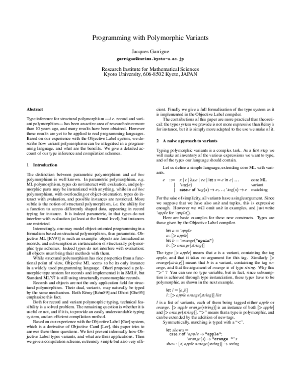 (PDF) Programming with polymorphic variants