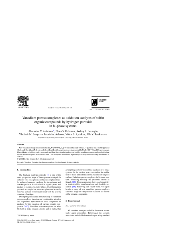(PDF) Vanadium peroxocomplexes as oxidation catalysts of sulfur organic ...