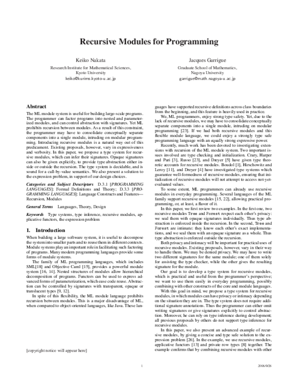 Pdf Recursive Modules For Programming