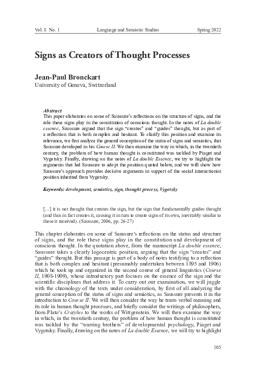 (PDF) Signs as Creators of Thought Processes