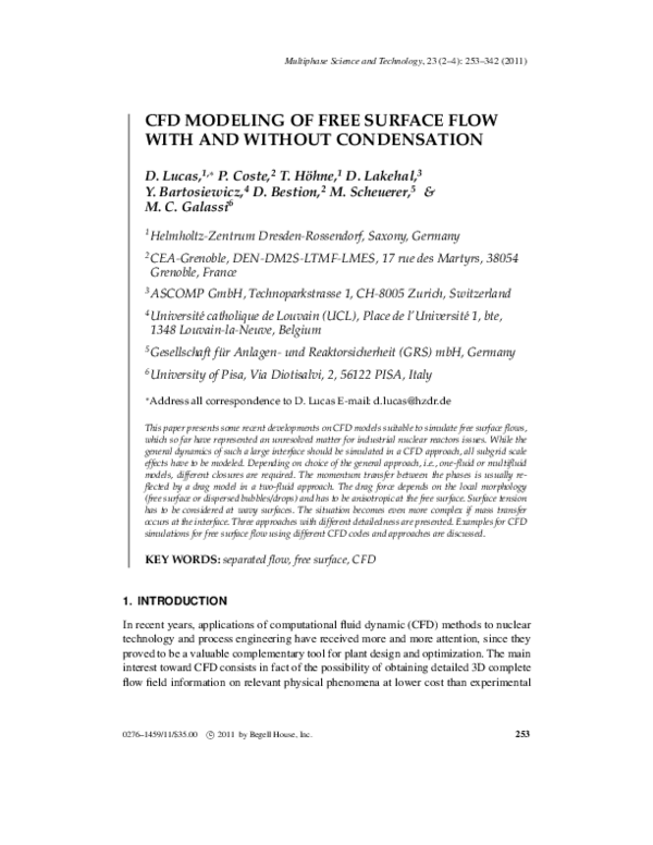 (PDF) CFD Modeling of Free Surface Flow with and Without Condensation