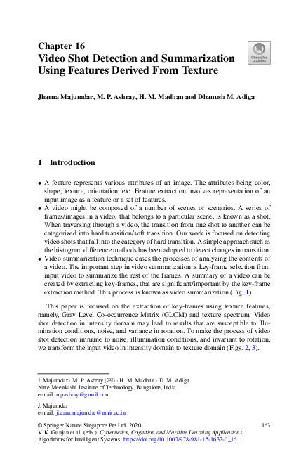 (PDF) Video Shot Detection and Summarization Using Features Derived From Texture