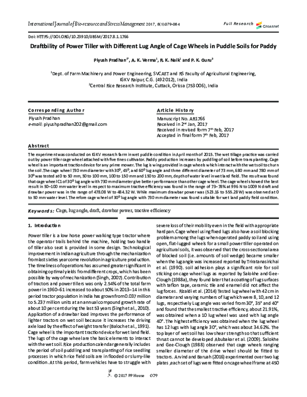 (PDF) Draftbility of Power Tiller with Different Lug Angle of Cage ...