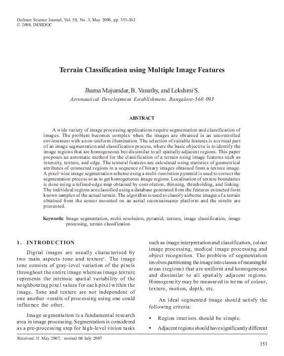 Pdf Terrain Classification Using Multiple Image Features