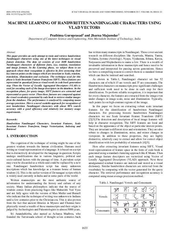 (PDF) Machine Learning of Handwritten Nandinagari Characters Using Vlad ...