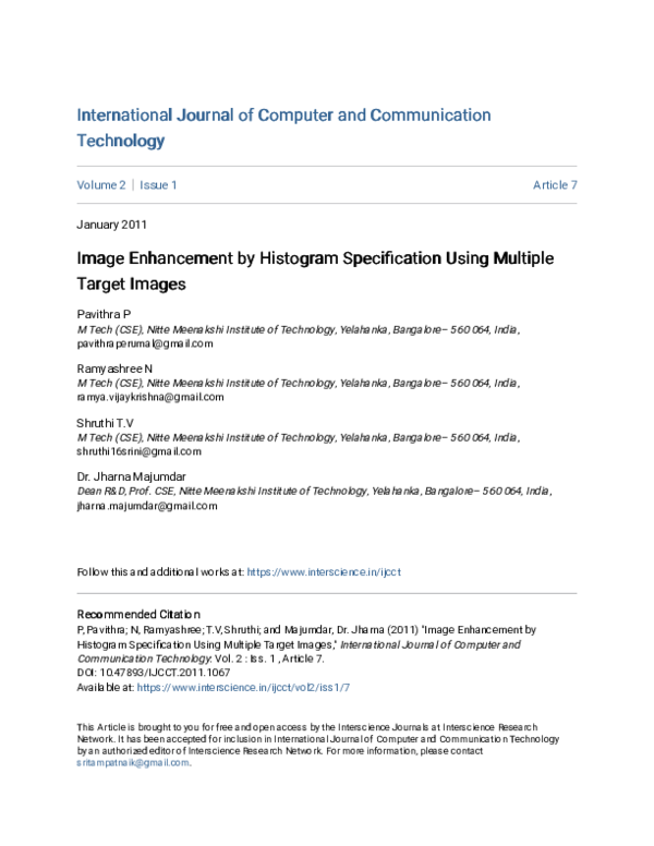 (PDF) Image Enhancement by Histogram Specification Using Multiple Target Images | Jharna ...