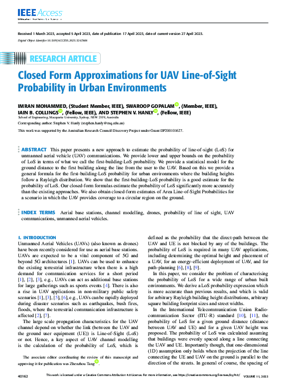 (PDF) Closed Form Approximations for UAV Line-of-Sight Probability in ...