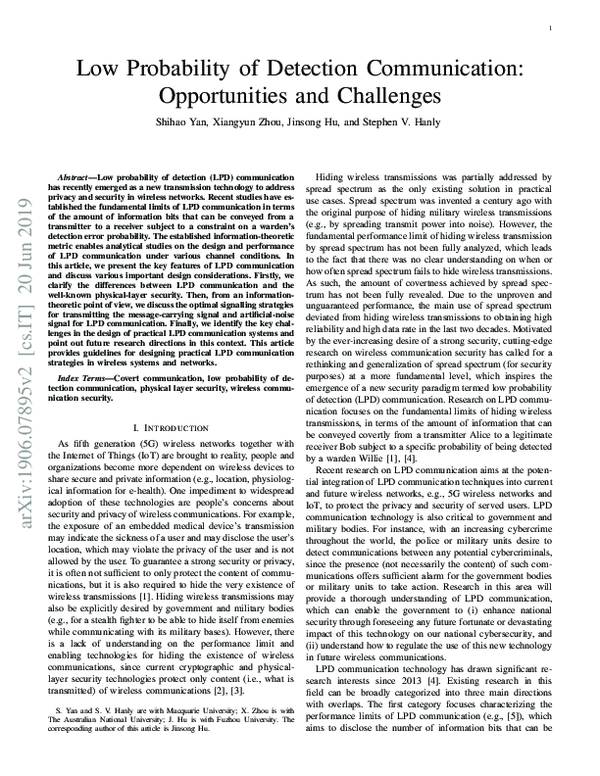 (PDF) Low Probability of Detection Communication: Opportunities and Challenges