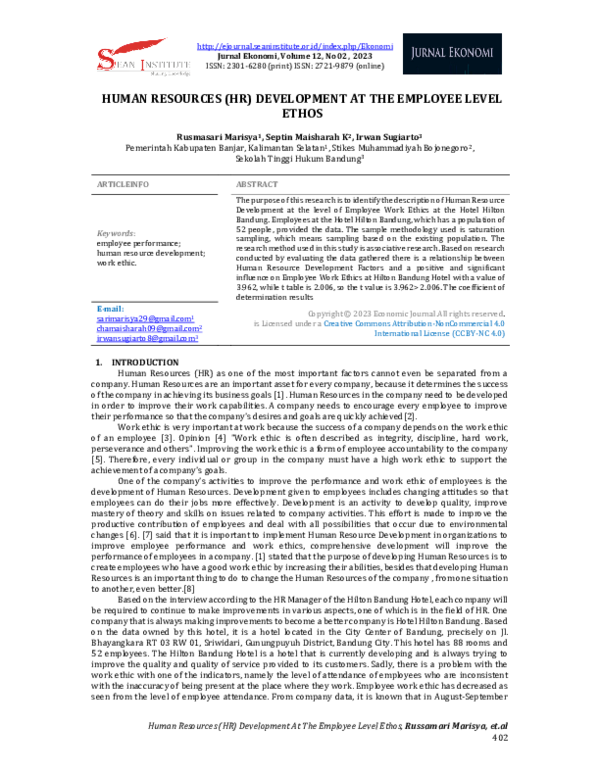 (PDF) HR Development and Employee Work Ethics