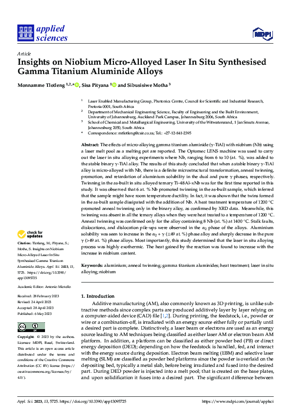 (PDF) Insights on Niobium Micro-Alloyed Laser In Situ Synthesised Gamma ...