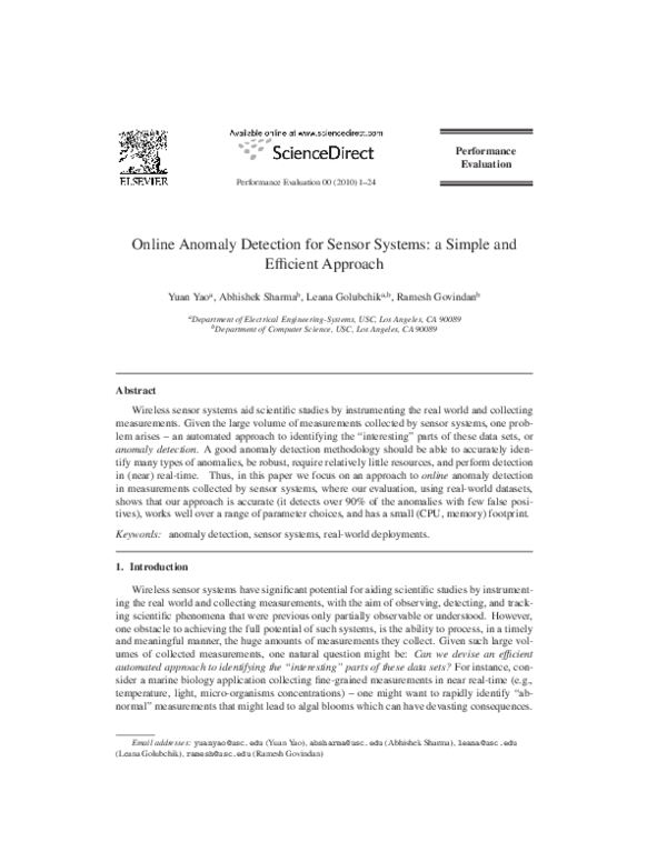 (PDF) Online anomaly detection for sensor systems: A simple and efficient approach