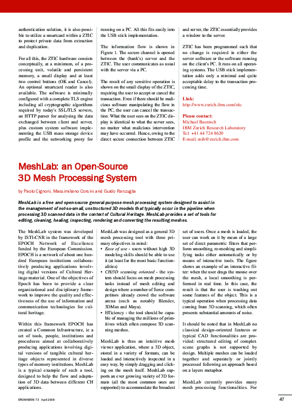 Pdf Meshlab An Open Source 3d Mesh Processing System Guido Ranzuglia 