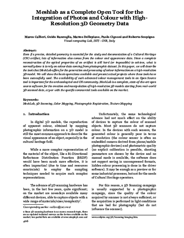 (PDF) MeshLab as a complete open tool for the integration of photos and ...
