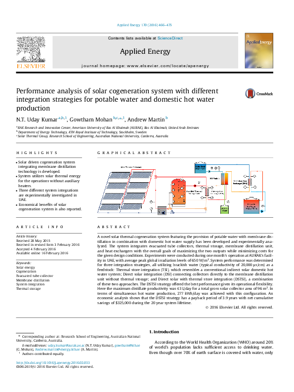 (PDF) Performance analysis of solar cogeneration system with different ...