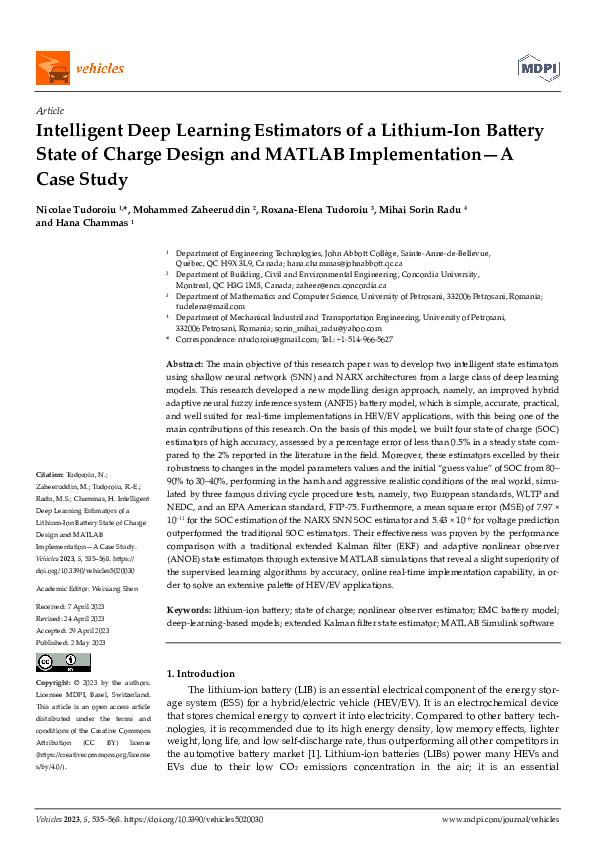 Pdf Intelligent Deep Learning Estimators Of A Lithium Ion Battery