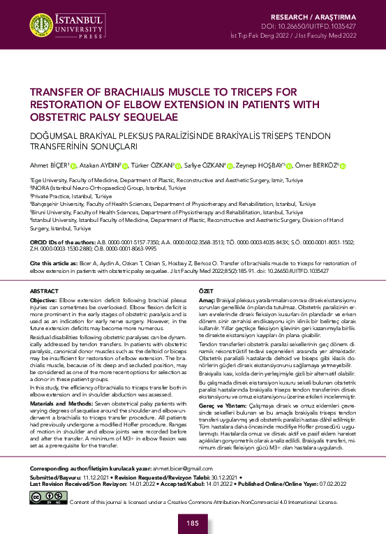 (PDF) Transfer of Brachialis Muscle to Triceps for Restoration of Elbow ...