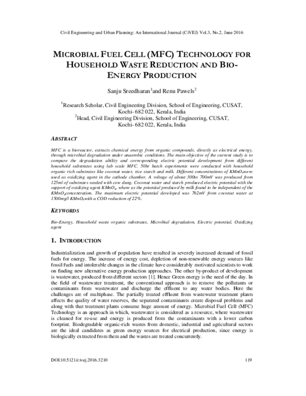 (PDF) Microbial Fuel Cell (MFC) Technology for Household Waste ...