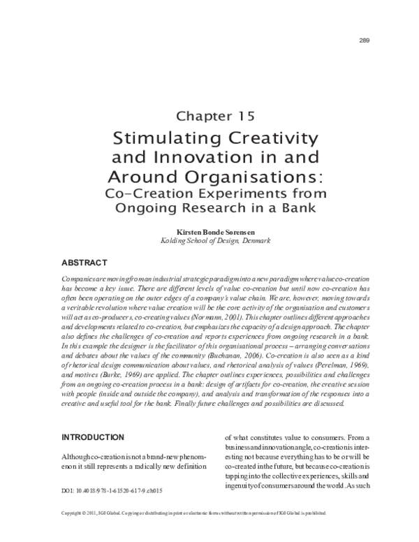 (PDF) Stimulating Creativity and Innovation in and Around Organisations