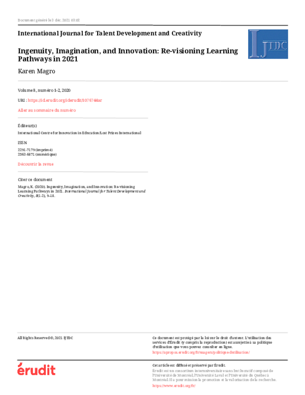 (PDF) Ingenuity, Imagination, and Innovation: Re-visioning Learning ...