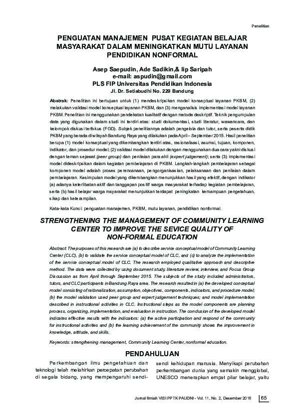 (PDF) Penguatan Manajemen Pusat Kegiatan Belajar Masyarakat Dalam Meningkatkan Mutu Layanan ...