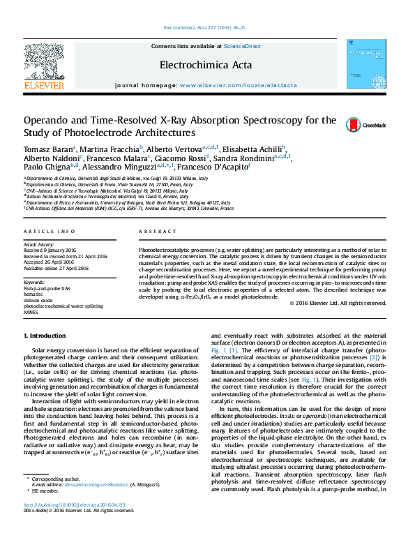 (PDF) Operando and Time-Resolved X-Ray Absorption Spectroscopy for the Study of Photoelectrode ...