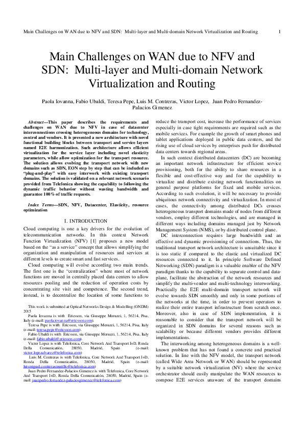 (PDF) Main challenges on WAN due to NFV and SDN: multi-layer and multi-domain network ...