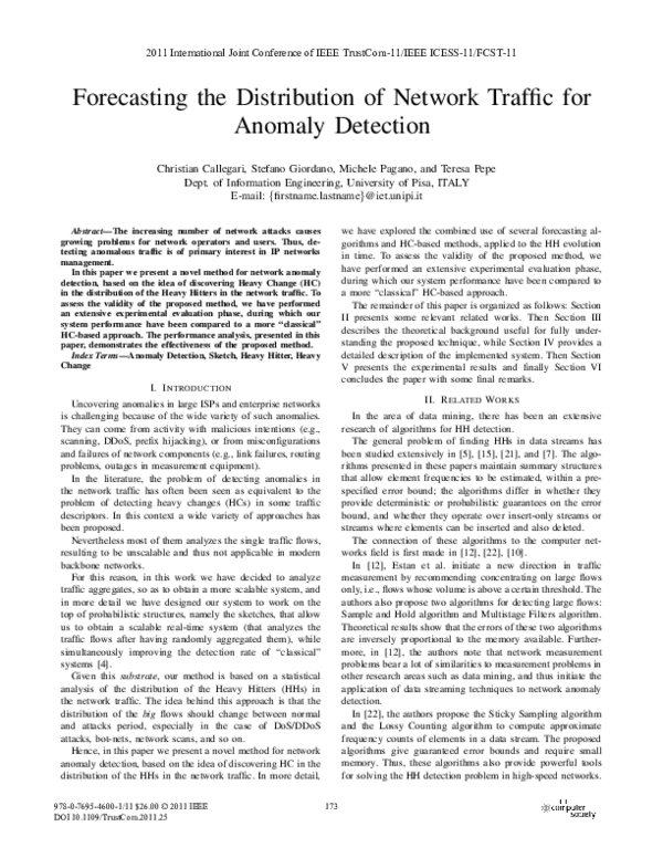 Pdf Forecasting The Distribution Of Network Traffic For Anomaly Detection