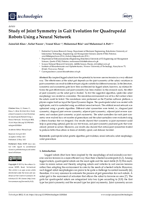 (PDF) Study of Joint Symmetry in Gait Evolution for Quadrupedal Robots ...