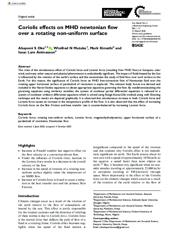 (PDF) Coriolis effects on MHD newtonian flow over a rotating non ...
