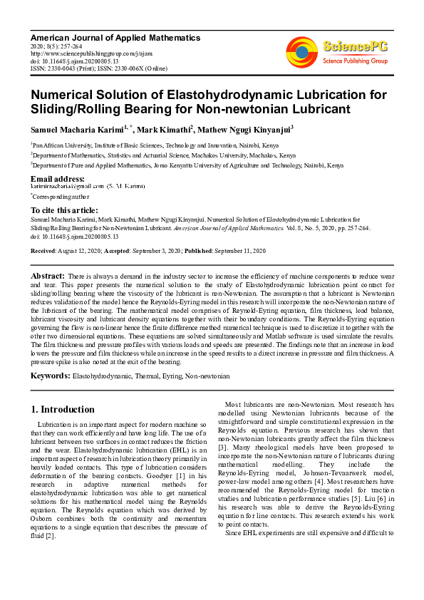 (PDF) Numerical Solution of Elastohydrodynamic Lubrication for Sliding/Rolling Bearing for Non ...