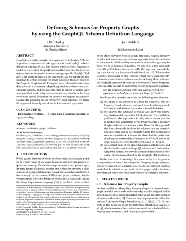 (PDF) Defining Schemas for Property Graphs by using the GraphQL Schema ... (PDF) Defining Schemas for Property Graphs by using the GraphQL Schema ...