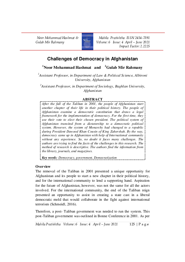 (PDF) Challenges of Democracy in Afghanistan