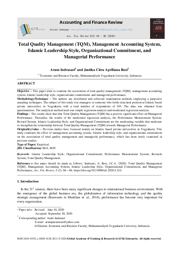 (PDF) Total Quality Management (TQM), Management Accounting System, Islamic Leadership Style ...