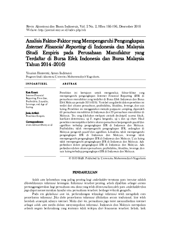 (PDF) Analisis Faktor-Faktor yang Mempengaruhi Pengungkapan Internet Financial Reporting di ...