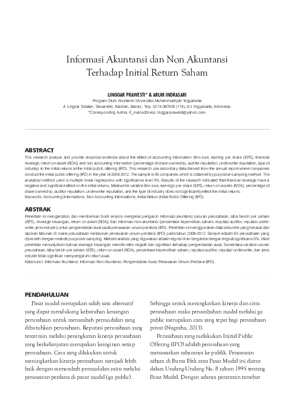 (PDF) Informasi Akuntansi dan Non Akuntansi Terhadap Initial Return Saham