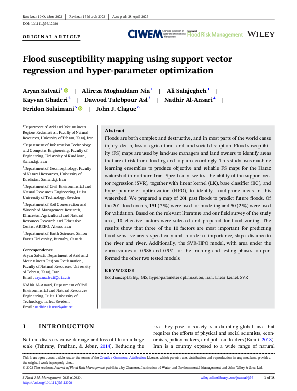 (PDF) Flood susceptibility mapping using support vector regression and hyper-parameter optimization