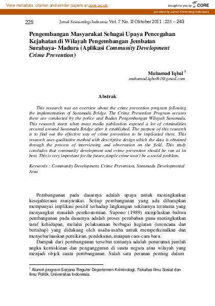 (PDF) Pengembangan Masyarakat Sebagai Upaya Pencegahan Kejahatan di Wilayah Pengembangan ...