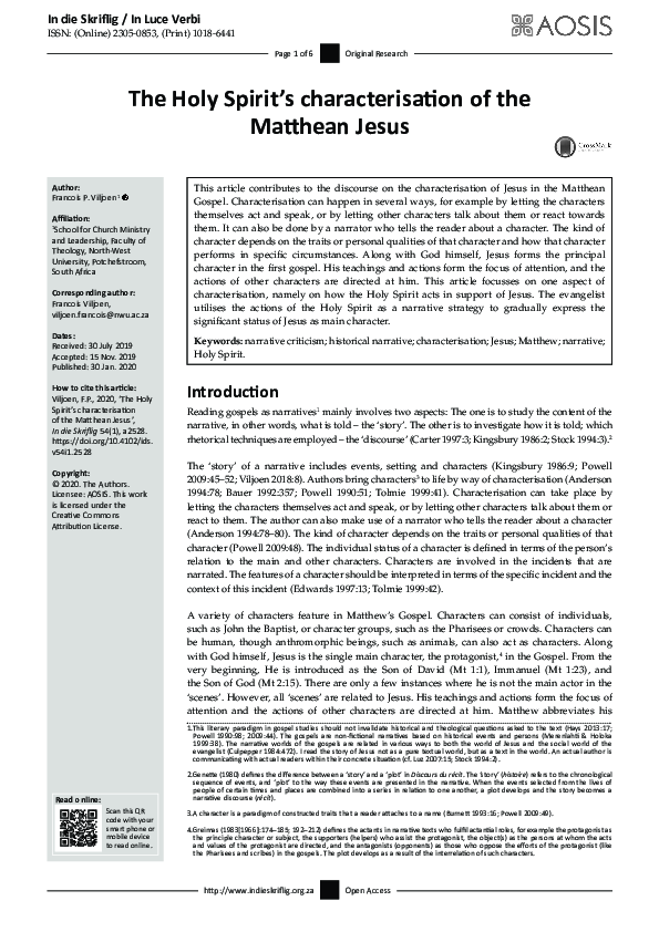 (PDF) The Holy Spirit’s characterisation of the Matthean Jesus
