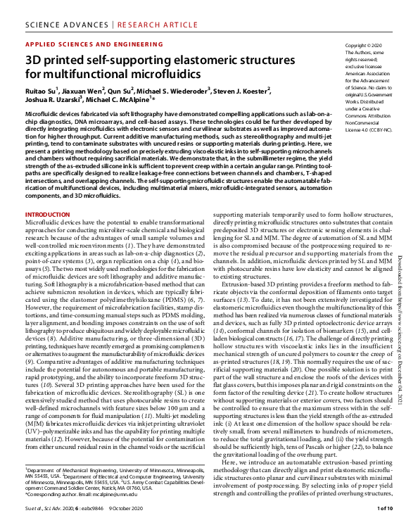 (PDF) 3D printed self-supporting elastomeric structures for multifunctional microfluidics ...
