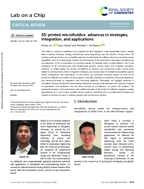 (PDF) 3D printed microfluidics: advances in strategies, integration, and applications