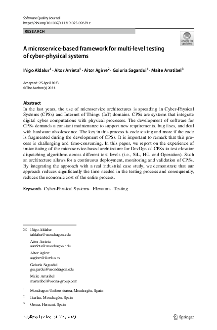 Pdf A Microservice Based Framework For Multi Level Testing Of Cyber Physical Systems