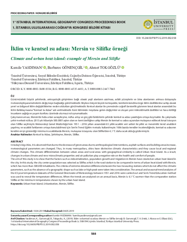 (PDF) Climate and urban heat island: example of Mersin and Silifke