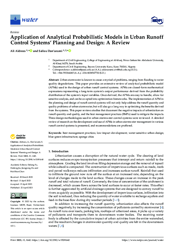 (PDF) Application of Analytical Probabilistic Models in Urban Runoff ...