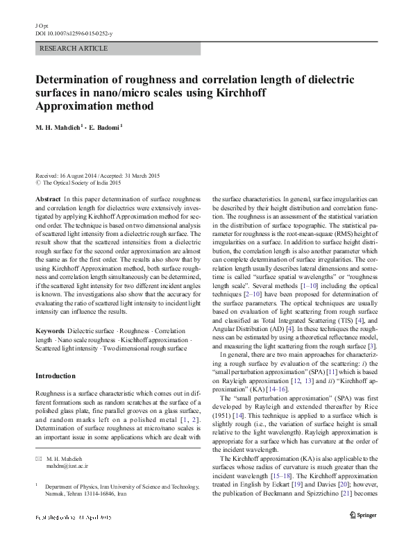 (PDF) Determination of roughness and correlation length of dielectric ...