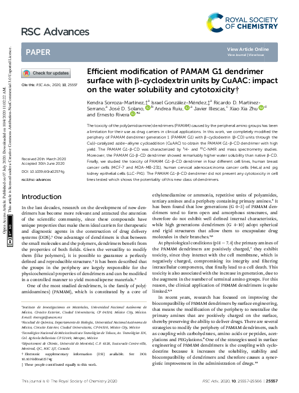 (PDF) Efficient modification of PAMAM G1 dendrimer surface with β ...