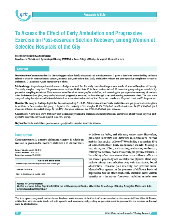 (PDF) To Assess the Effect of Early Ambulation and Progressive Exercise ...