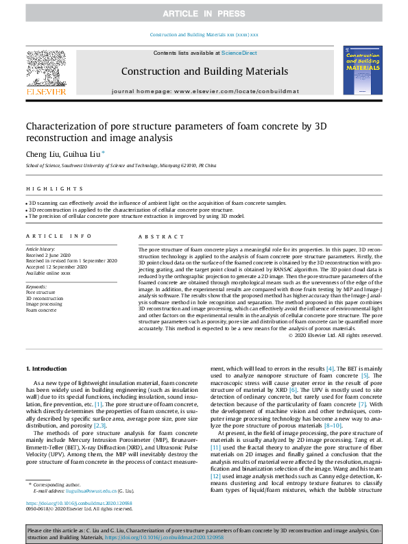(PDF) Characterization of pore structure parameters of foam concrete by ...